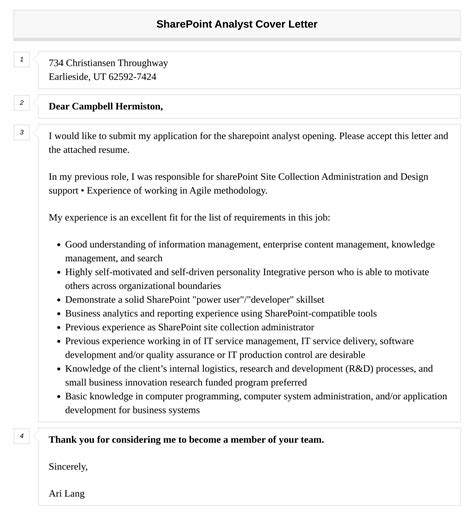 Sharepoint Analyst Cover Letter Velvet Jobs