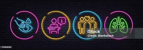 건드리지 마세요 연단과 친구들은 최소한의 라인 아이콘을 결합합니다 웹 응용 프로그램 인쇄용 네온 레이저 3d 조명 벡터 결핵균에 대한 스톡 벡터 아트 및 기타 이미지