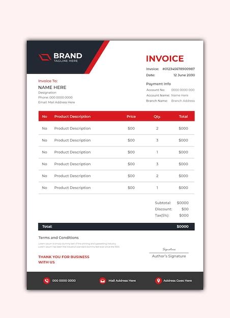 Premium Vector Modern Blackred Business Invoice Design