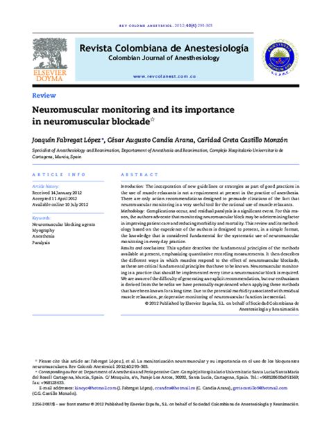 Pdf Neuromuscular Monitoring And Its Importance In Neuromuscular Blockade