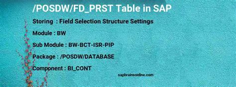 posdw fd prst sap table for field selection structure settings