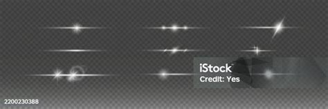 빛나는 플레어 세트 조명 효과 또는 반짝이는 불꽃 투명한 배경에 플래시 일러스트레이션 광선에 대한 스톡 벡터 아트 및 기타 이미지 광선 광학 작용 렌즈 플레어