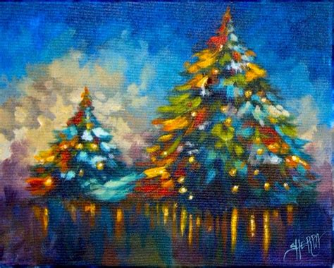 How To Paint Easy Glowing Christmas Trees In Acrylic Step By Step Christmas Paintings Artwork