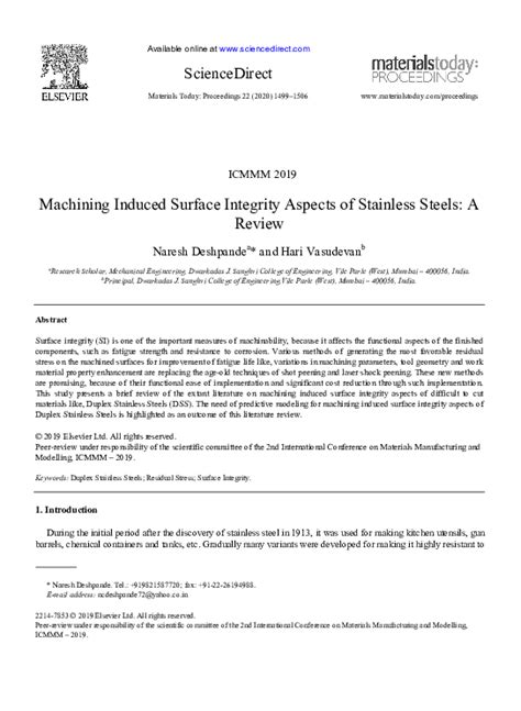 Pdf Machining Induced Surface Integrity Aspects Of Stainless Steels A Review