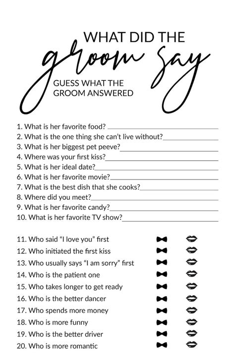 Bridal Shower Game What Did The Groom Say Etsy Canada In 2024