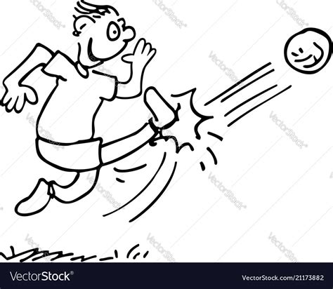Men Kicking A Ball Outlined Cartoon Hand Drawn Vector Image