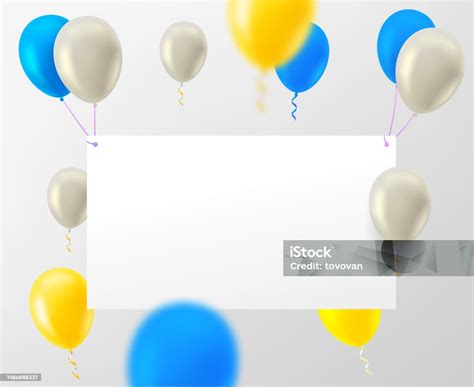 색깔의 풍선이 있는 빈 흰색 배너 복사 공간이 있는 3d 벡터 배너 3차원 형태에 대한 스톡 벡터 아트 및 기타 이미지 3