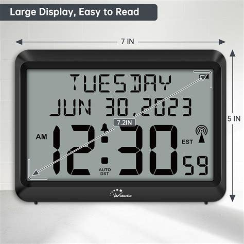 Wallarge Atomic Clock Battery Operated Digital Wall Clock With Seconds Lcd Display Auto Dst