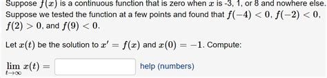 Solved Suppose Fa Is A Continuous Function That Is Zero