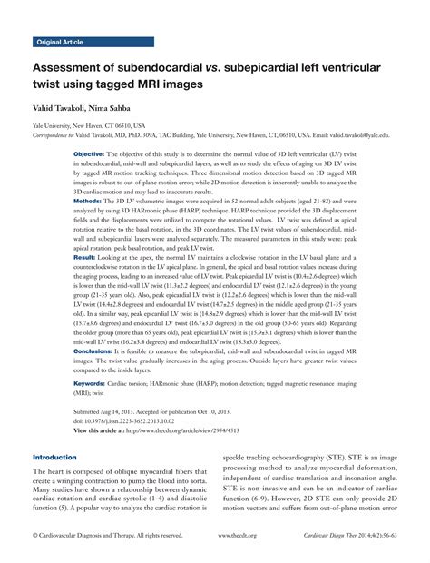 Assessment Of Subendocardial Vs Subepicardial Left Ventricular Twist Using Tagged Mri Images