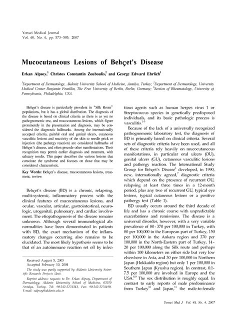 Pdf Mucocutaneous Lesions Of Behçets Disease