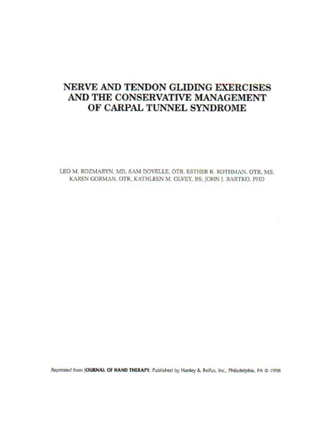 Nerve Tendon Gliding Exercises And The Conservative Management Of