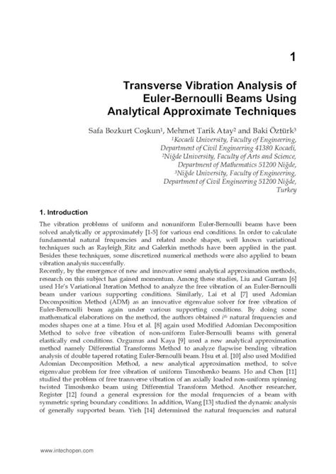 Pdf Transverse Vibration Analysis Of Euler Bernoulli Beams Using Analytical Techopen