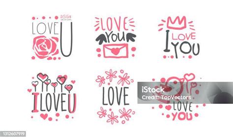 나는 당신을 사랑 당신 라벨 디자인 템플릿 세트 휴일 로맨틱 데이트 빨간색과 검은 손으로 그린 배지 만화 벡터 일러스트 로고에 대한 스톡 벡터 아트 및 기타 이미지 Istock