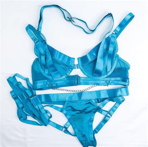 Ava Stone Blue Strappy Lingerie Set Fans Utopia