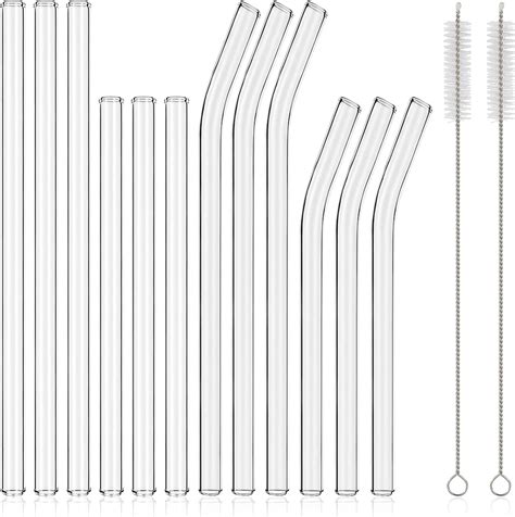 12 Pcs Reusable Glass Straws Shatter Resistant 11 X