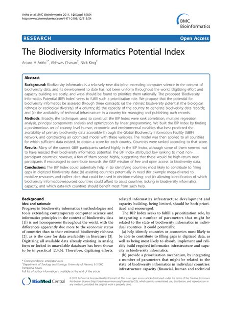 Pdf Biodiversity Informatics Potential Index Bip Index