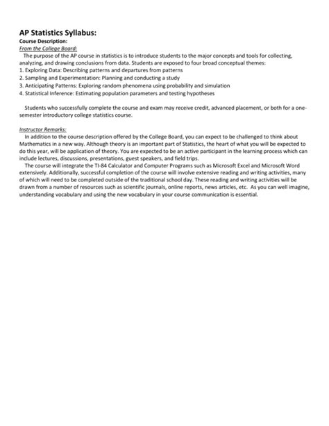 Ap Statistics Syllabus