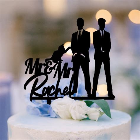 His And His Same Sex Cake Toppers For Wedding With Pug Dog Silhouette