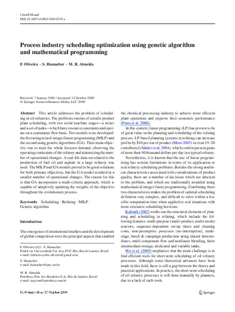 Pdf Process Industry Scheduling Optimization Using Genetic Algorithm