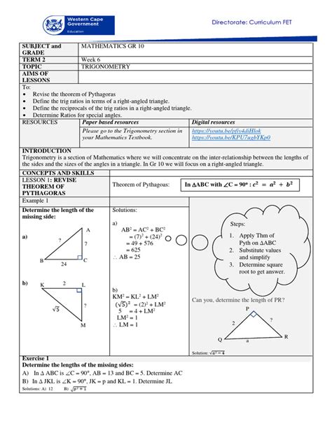 Mathematics Grade 10 Term 2 Week 6 2020 Pdf Trigonometric Functions Trigonometry