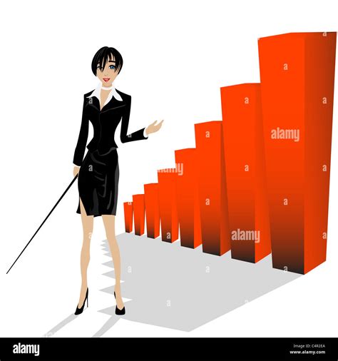 Conceptual Layout With A Business Woman Presenting Statistic Bars Stock
