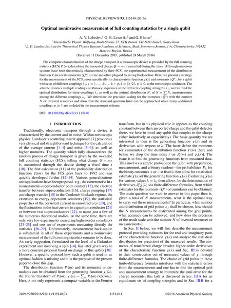 Pdf Optimal Non Invasive Measurement Of Full Counting Statistics By A Single Qubit