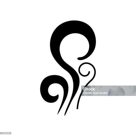 바람 검은 색 문말 아이콘 신선한 공기 소용돌이 좋은 냄새 향수 향기 향기로운 향기의 흐름 연기 퍼프 스팀 컬 증발 흰색 공간에 실루엣 기호입니다 벡터 절연 그림 단순함에