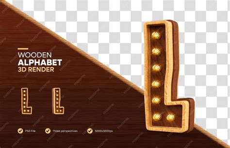 Premium Psd Wooden Alphabet Letter L 3d Render With Realistic Lamps