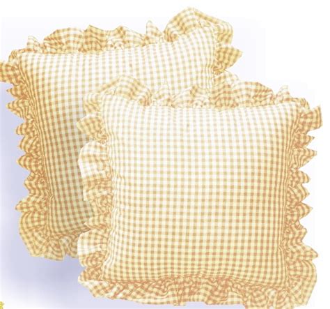 Beige Tan Gingham Check Accent Pillow With Removable Ruffled Edge Cover