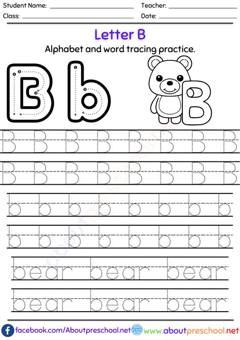 Free Letter B Alphabet Tracing Worksheets About Preschool