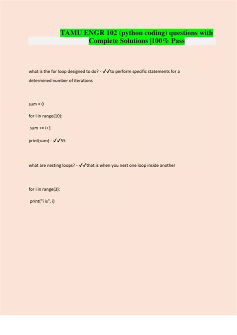 Tamu Engr 102 Python Coding Questions With Complete Solutions 100 Pas Tamu Stuvia Us