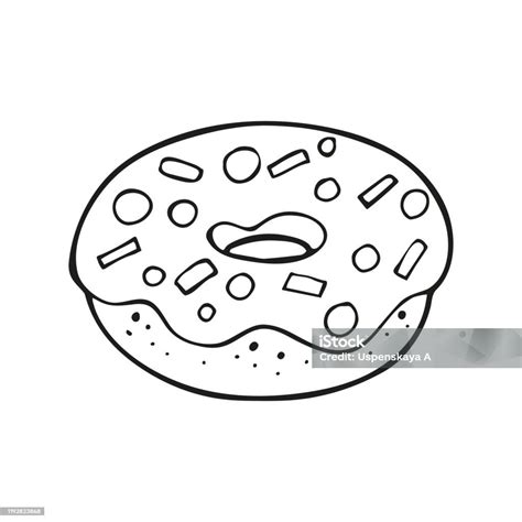 한 손으로 그린 도넛이나 도넛 낙서 스타일에서 흰색 배경에 격리 된 검은 색 윤곽선 카드 소셜 미디어 배너 스티커에 대한 귀여운 요소 벡터 일러스트레이션 도넛에 대한 스톡