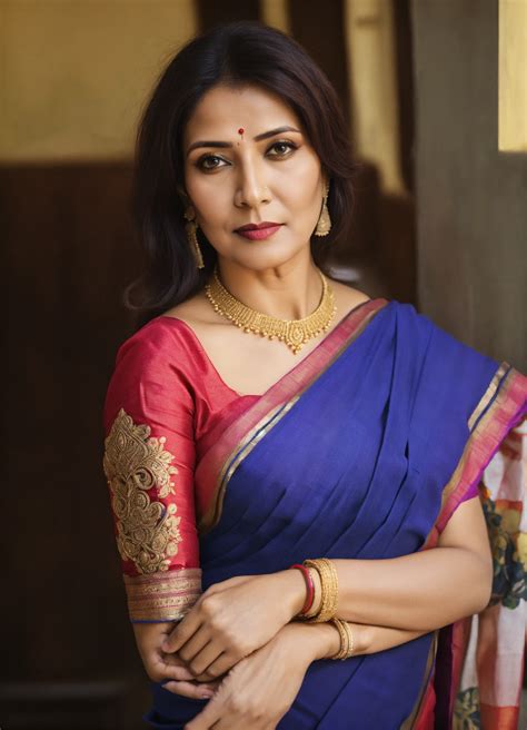 Lexica Middle Aged Women Saree Fixed Eye Contact