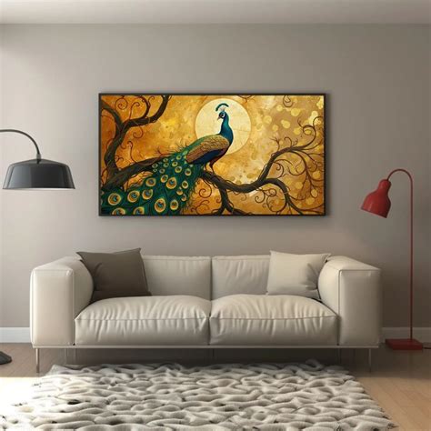 Golden Peacock Canvas Art Majestic Luxury Wall Decor Gold Wall Art