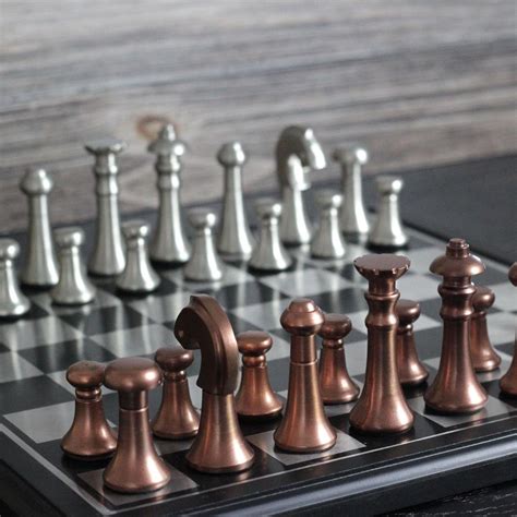 Modern Silver And Copper Metallic Chess Set Marble Cultures