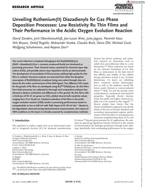 Pdf Unveiling Ruthenium Ii Diazadienyls For Gas Phase Deposition