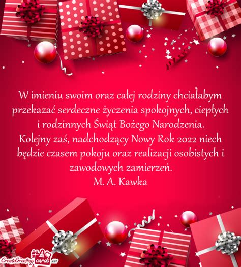 W imieniu swoim oraz całej rodziny chciałabym przekazać serdeczne