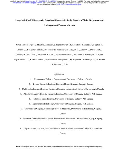 Pdf Large Individual Differences In Functional Connectivity In The Context Of Major Depression