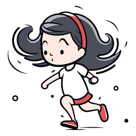 하 배경 에 고립 된 달리는 소녀 만화 터 일러스트레이션 프리미엄 벡터
