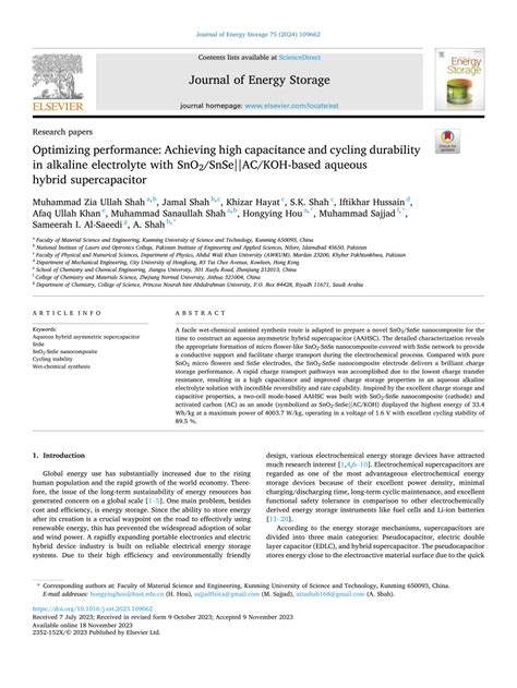 Pdf Optimizing Performance Achieving High Capacitance And Cycling Durability In Alkaline