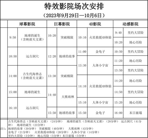 特效影院场次安排（2023年9月29日 10月6日）