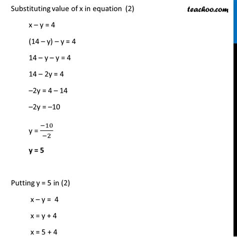 Ex 33 1 Solve By Substitution Method I X Y 14 Substitution