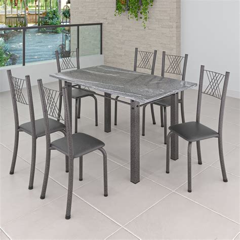 Conjunto Mesa 6 Cadeiras Tampo de Granito Topázio Sara Yescasa MadeiraMadeira