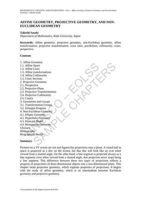PDF Affine Geometry Projective Geometry And Non Euclidean PDF FileUNESCO EOLSS