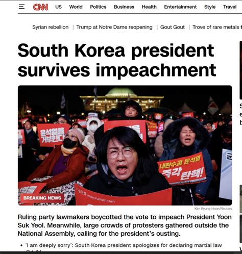尹 탄핵안 폐기외신 괴로운 생존자의 비틀거리는 발걸음