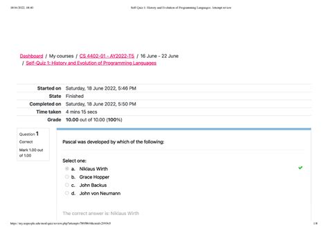 Unit 1 CS4402 Self Quiz 18 06 2022 18 40 Self Quiz 1 History And
