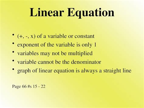 Ppt Linear Equation X Of A Variable Or Constant Exponent Of