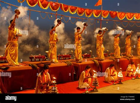 India Uttar Pradesh Varanasi Ganga Aarti Ceremony At Dashashwamedh