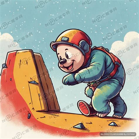 Ai创作图玩儿童攀爬的戴头盔的卡通小熊 昵图网